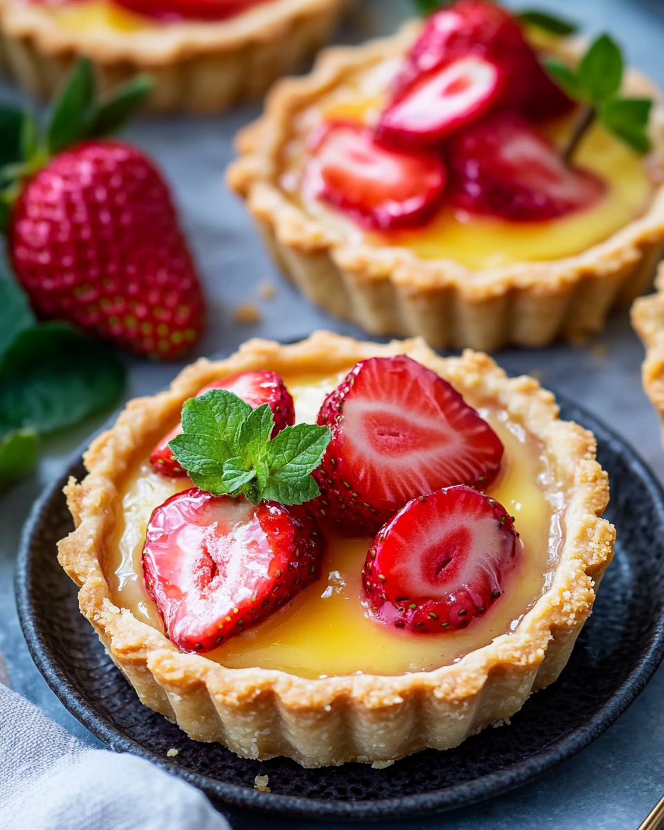 Strawberry Honey Custard Tarts with Lemon Curd