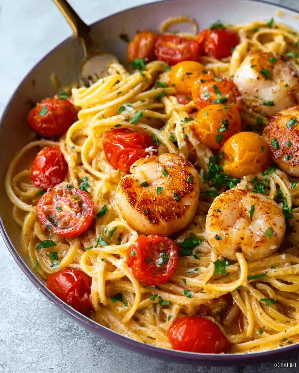 Shrimp Scallop Pasta with Cherry Tomatoes